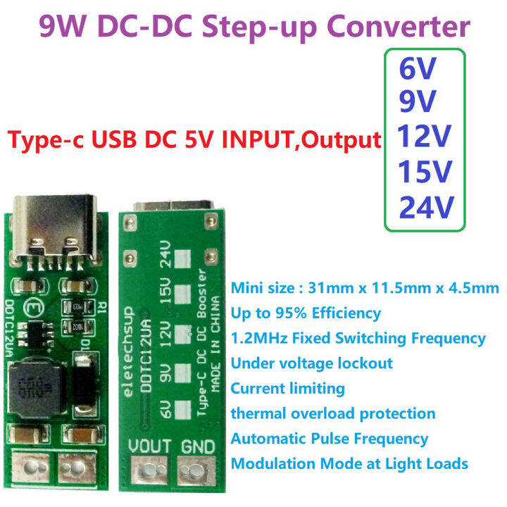 Original Aideepen 9W Mini Type-C USB DC 5V to 6V 9V 12V 15V 24V DC DC Boost Boost Converter PWM ...