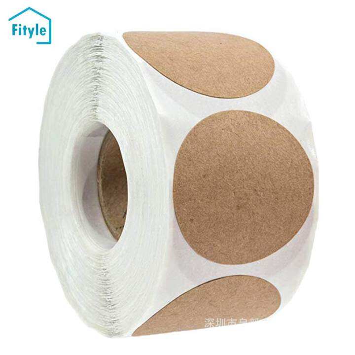 Fityle 500pcs/Roll Kraft Paper Round Blank Stickers Adhesive Craft ...