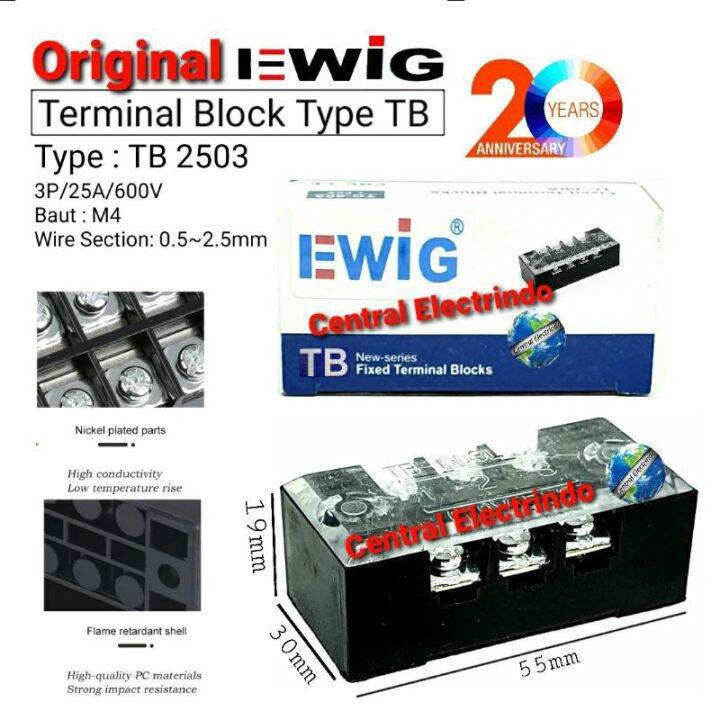 Terminal Block Blok 25A 3P (TB 2503) EWIG. | Lazada Indonesia