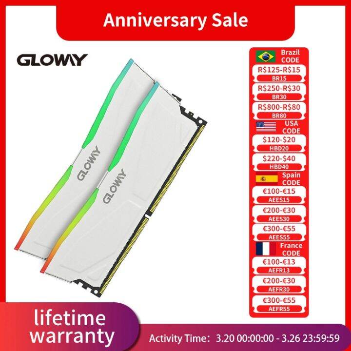 1 Gloway Memoria RAM DDR4 3200Mhz RGB (8GBX2) 3600Mhz (16GBX2) 32GB For ...