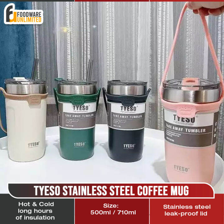 Original TYESO Take Away Coffee Mug with Silicone Handle | Stainless Steel Vacuum Insulated Cup ...