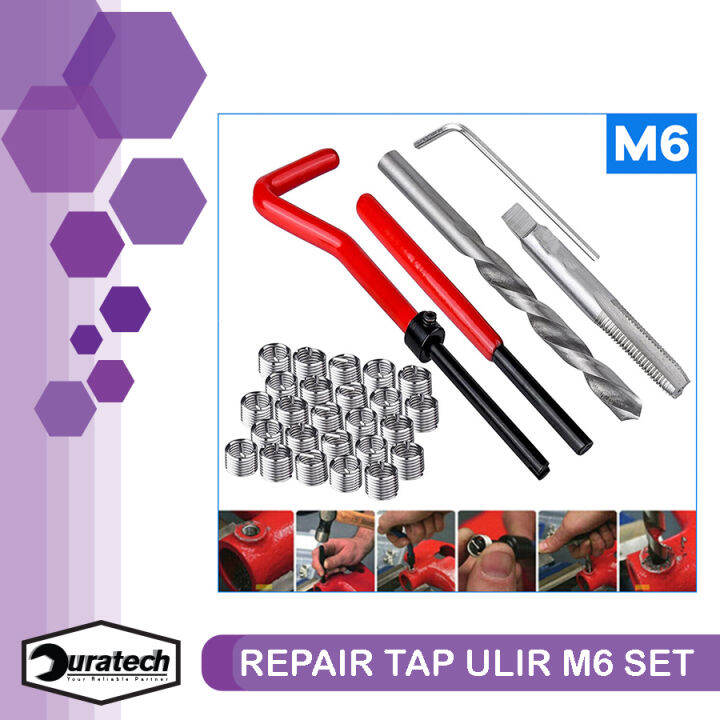 Alat reparasi drat ulir tap baut M6 set 30pcs - Recoil helicoil thread ...