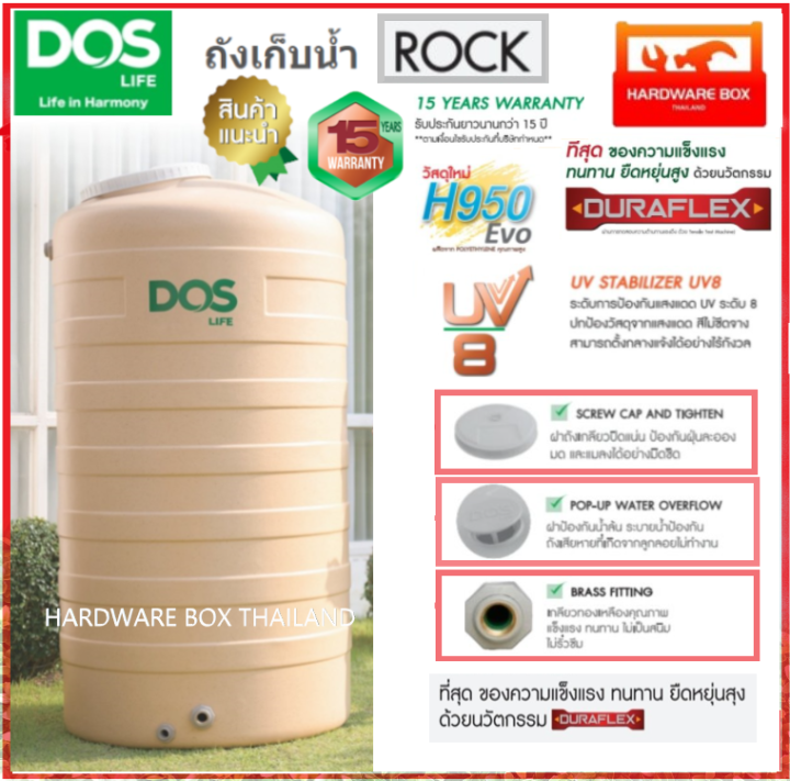 ถังเก็บน้ำบนดิน ถังน้ำดอส DOS ROCK ขนาด 500 700 1000 2000 3000 ลิตร ทึบ ...