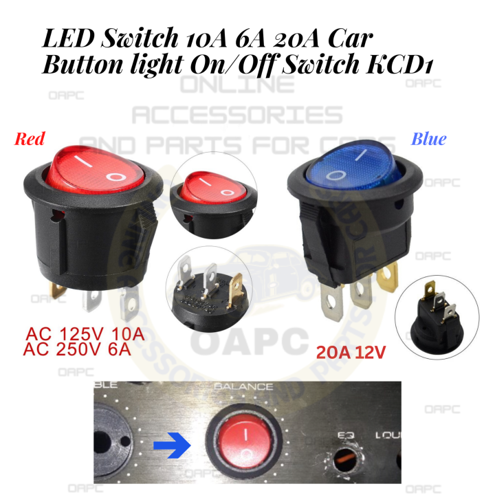 OAPC 3 Pin Led Rocker Switch Round 10A/6A/ 20A Light Switch Car Button ...