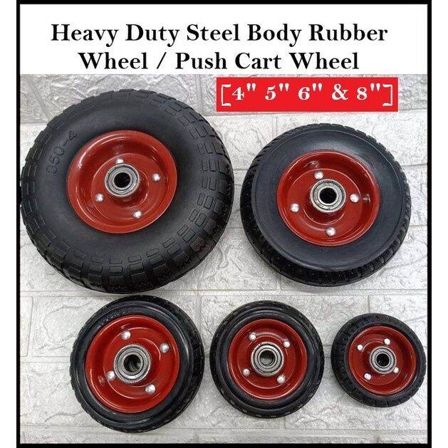 Push Cart Wheel Heavy Duty Steel Body Rubber Wheel 4 5 6 8 COD☞ | Lazada PH