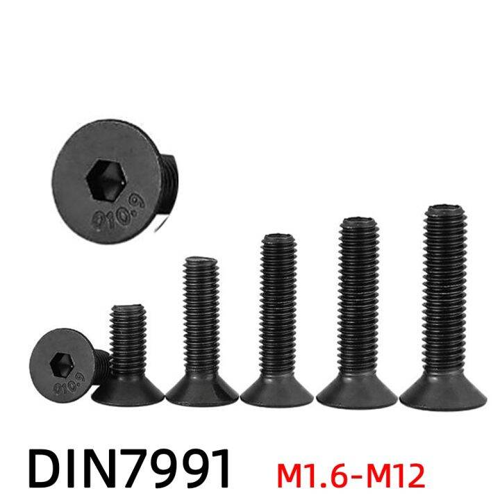 M1.6 M2 M2.5 M3 M4 M5 M6 M8 M10 M12 Black Grade 10.9 Steel DIN7991 Hexagon Hex Socket Head Flat ...