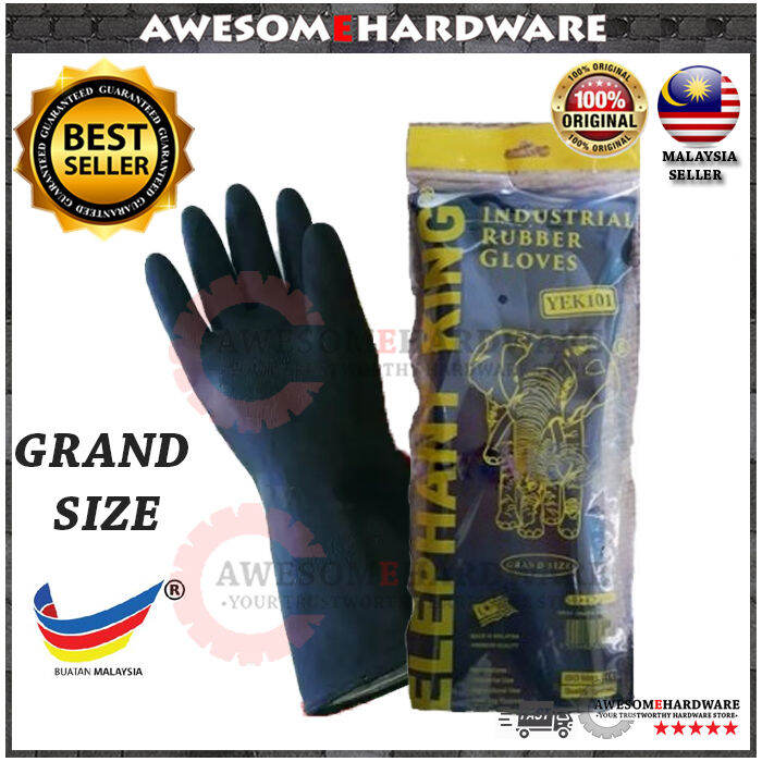 (BUATAN MALAYSIA) ELEPHANT YEK101 RUBBER GLOVES BLACK GLOVE HITAM PAIR ...