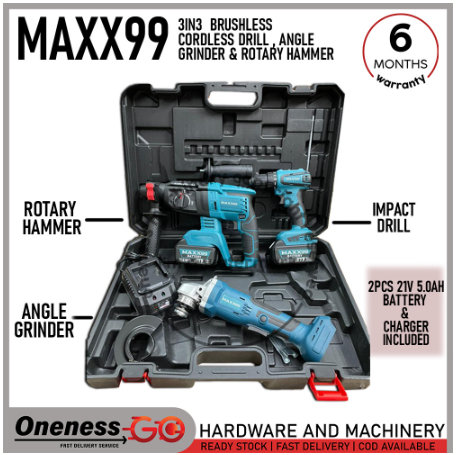 ''MAXX-99'' 3IN3 BRUSHLESS IMPACT DRILL, ANGLE GRINDER & ROTARY HAMMER ...
