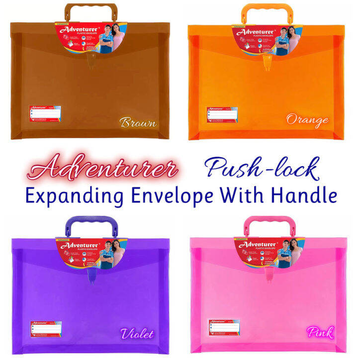 Adventurer Expanding plastic Envelope Colored Transparent with handle ...