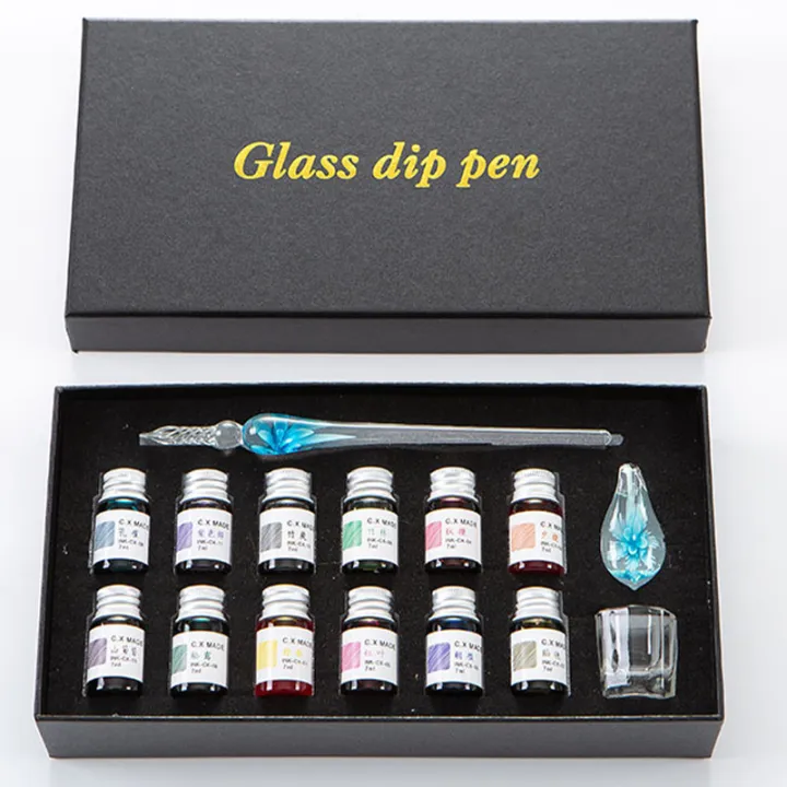 TANG Glass Pen Set 7ML Colors Ink Floral Crystal Glass Dip Pen Gifts ...