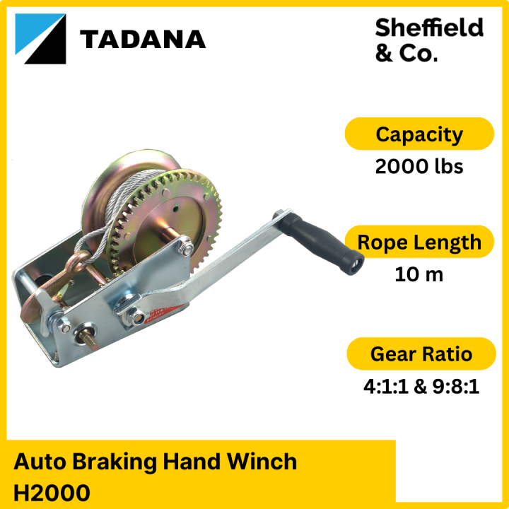 TADANA Auto Brake Hand Winch with 10m Cable, 2000lbs Capacity | Lazada PH