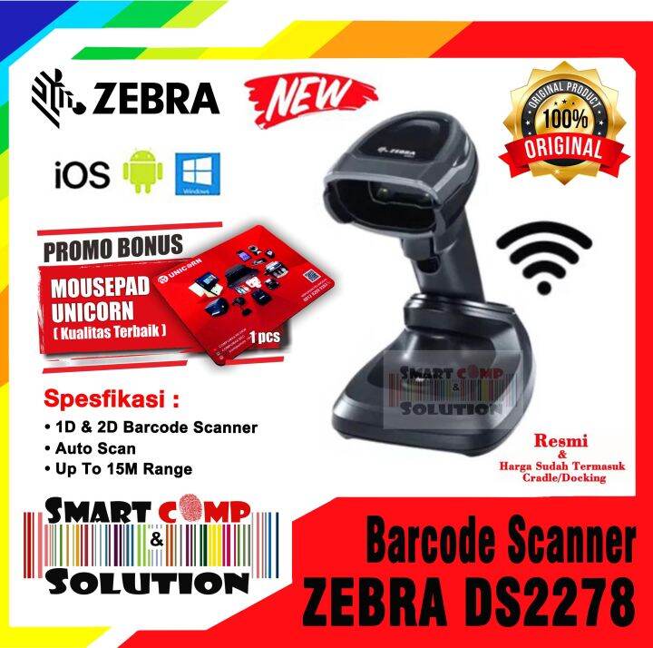 Barcode Scanner Zebra DS2278 1D 2D Cordless Wireless QR Code e-Faktur ...