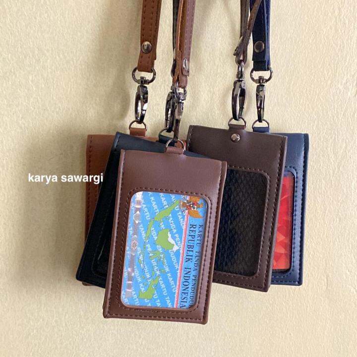 Name tag kulit 2 muka nametag magnet id card holder koper plus tali ...