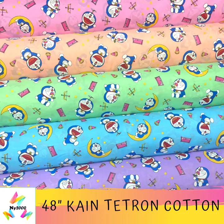Kain Tetron Cotton TC (Polyester) Corak Doraemon Comel (Bidang 48 inci ...