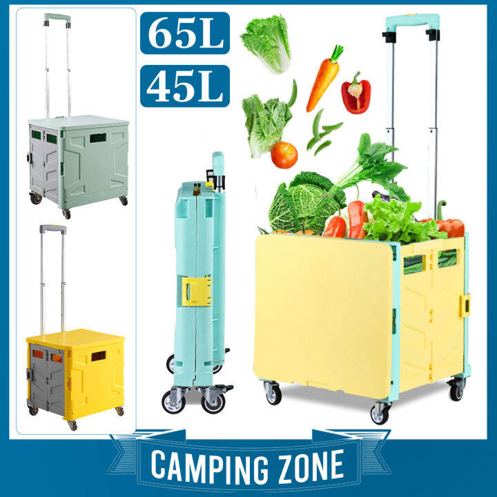 65L/ 45L Extra Large Folding Shopping Cart Trolley With Lid 100Kg Load ...