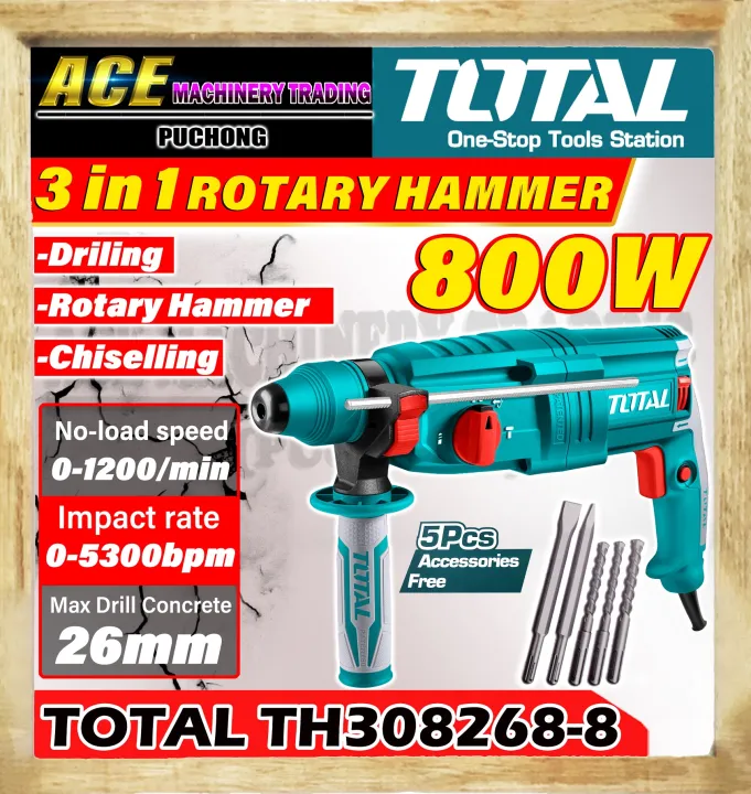 TOTAL 3 IN 1 26MM ROTARY HAMMER 800W TH308268-8 | Lazada