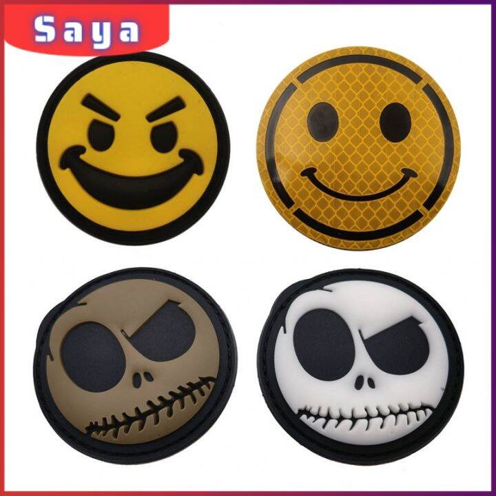 Luminous Cartoon PVC Soft Rubber Evil Smiley Armband Velcro Patch Morale Medal Backpack Stickers ...