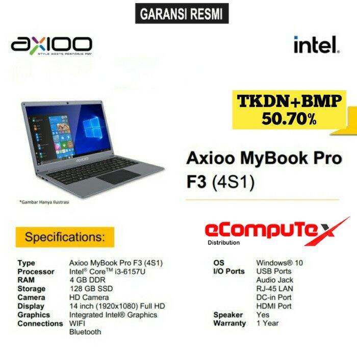 NOTEBOOK AXIOO MYBOOK PRO F3 (4S1) i3 128GB SSD 4GB TKDN GARANSI RESMI ...