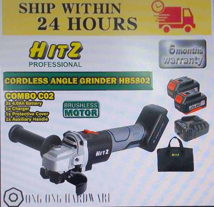 HITZ HB-5802 20V CORDLESS ANGLE GRINDER 4'' BRUSHLESS MOTOR WIRELESS ...