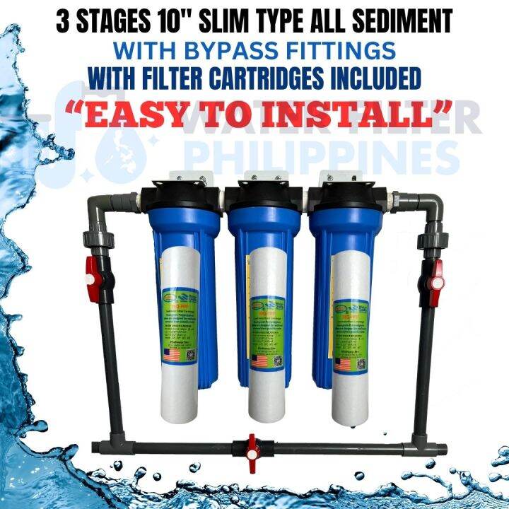 Water Filter 3 Stages 10” Slim type All Sediment with Bypass Fittings ...