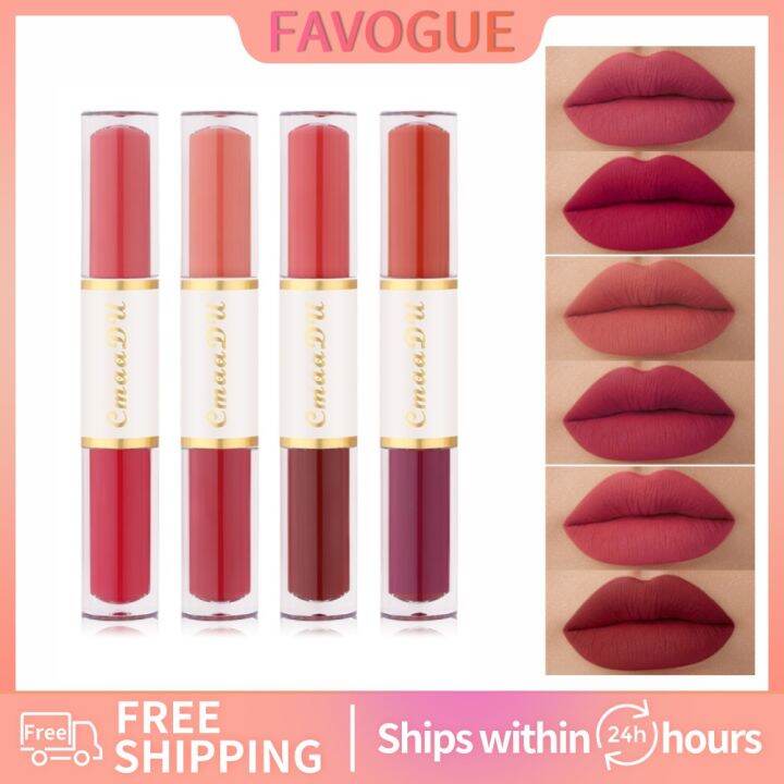 CMAADU 8ชิ้น/เซ็ตสองหัวลิปกลอเคลือบการแสดงผลสีสูงกันน้ำไม่ติดถ้วย ...