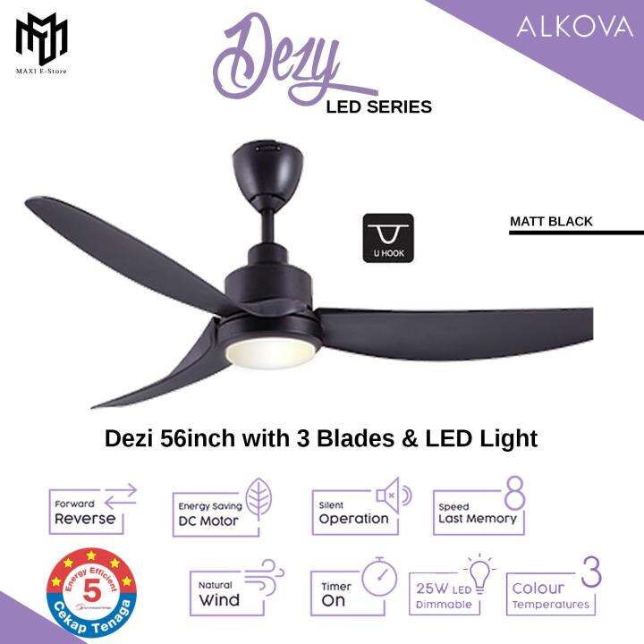 Alkova Dezi 56 inch with 3 Blades & LED Light Ceiling Fan Black | Lazada