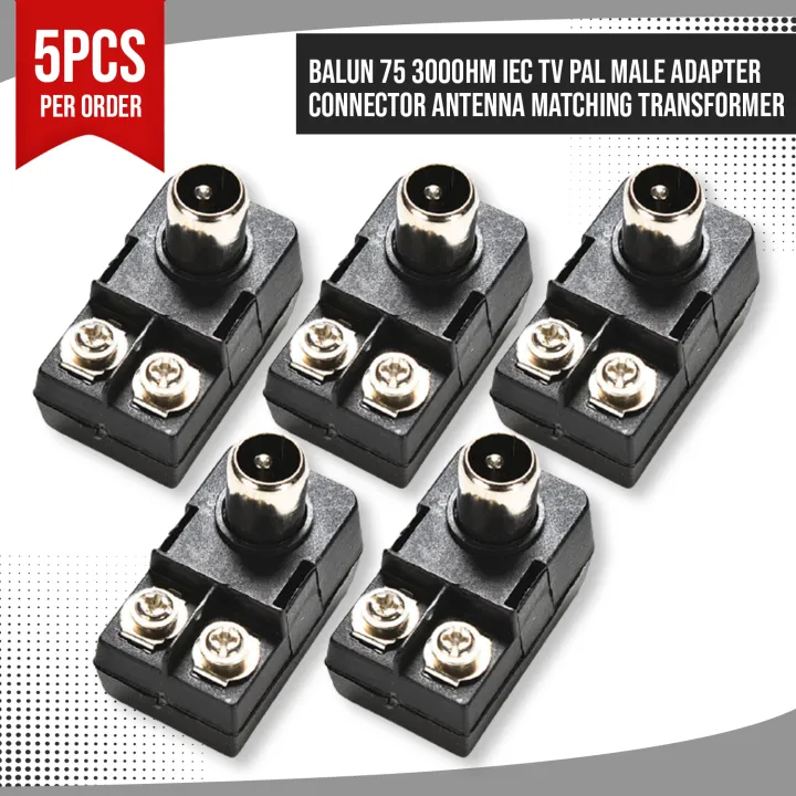 5PCS Balun 75 300ohm IEC TV PAL Male Adapter Connector Antenna Matching ...