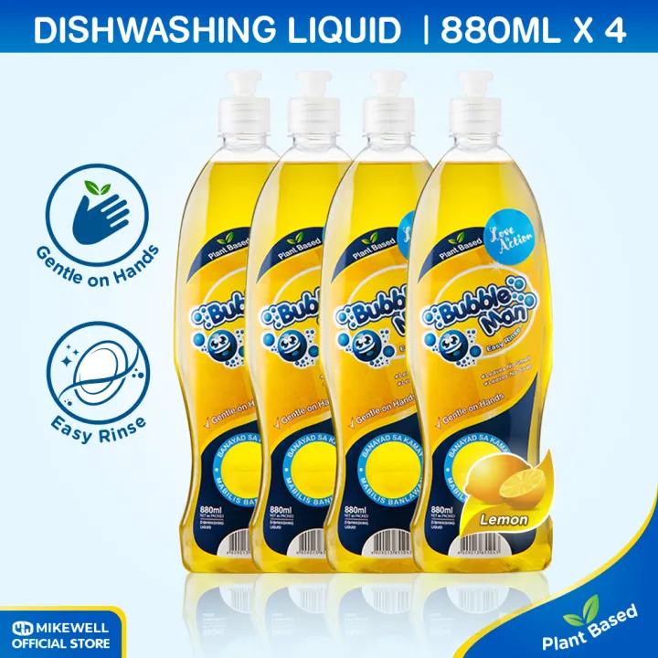 Bubbleman Dishwashing Liquid 880ml x 4 Plant Based - Lemon | Lazada PH