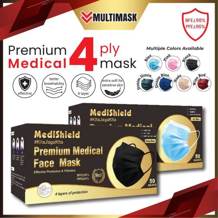 Medishield Face Mask Medi 4Ply Medical Face Mask 50pcs Medical Mask ...