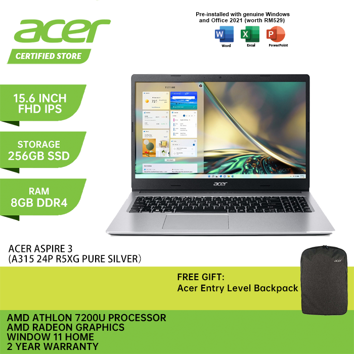 ACER Laptop Aspire 3 R5XG ( 15.6 Inch FHD IPS | AMD Athlon 7200U | 8GB ...