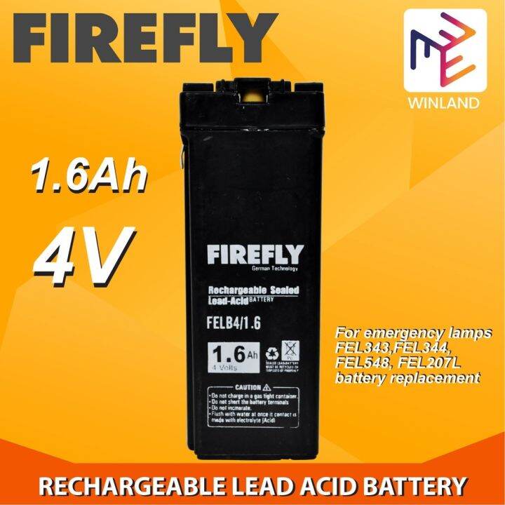FIREFLY by Winland FELB4/1.6 Rechargeable Lead Acid Battery 1.6Ah 4V ...