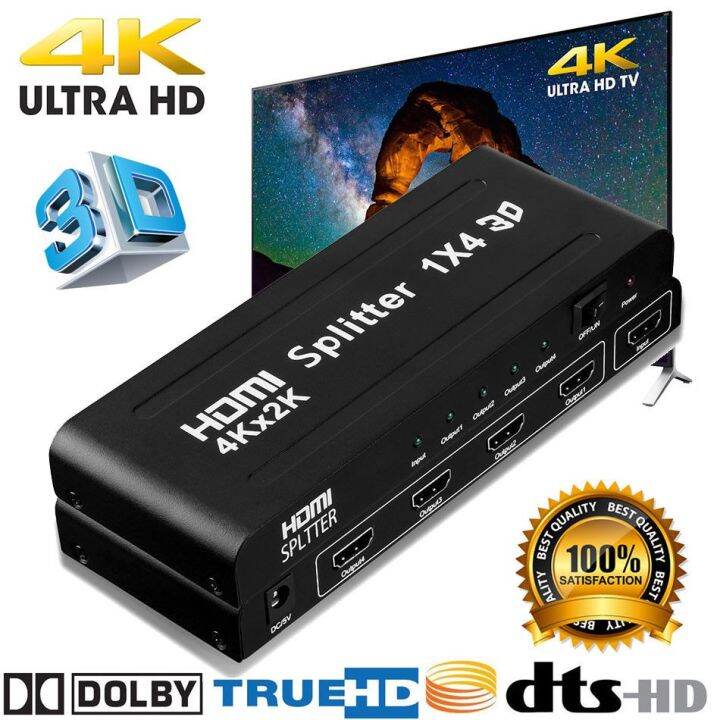 โปรโมชั่น HDMI Splitter Amplifier 4Way 1x4 Hub 1 in 4 out 1080p 4K ...