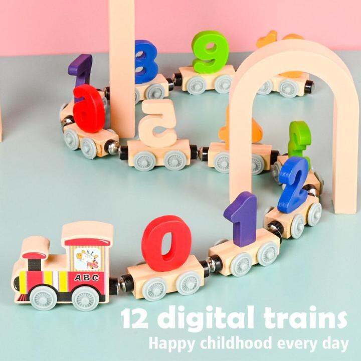 Numbers And Letters Magnetic Train Puzzle Wooden Toy Car Toddler ...