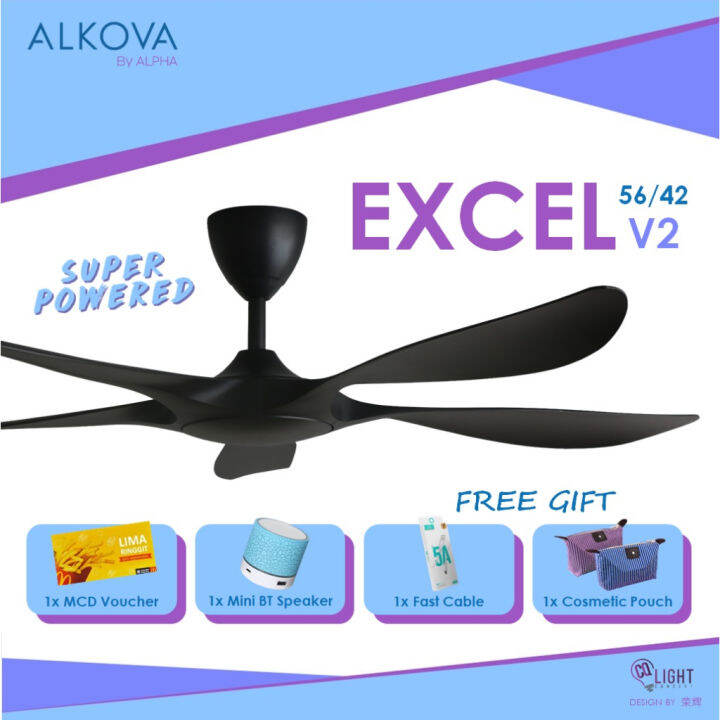 Alkova Excel V2 56/42 DC Motor 12+12 Speed Remote Control Ceiling Fan ...