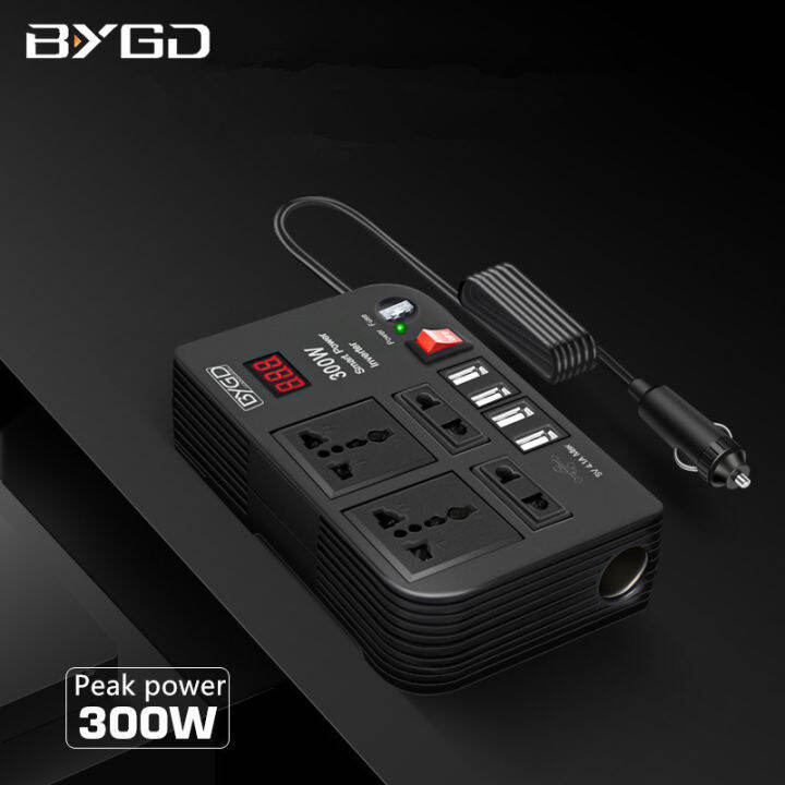 BYGD 300W Car Inverter DC 12V to AC 220V Converter Outlets 4 USB Fast ...