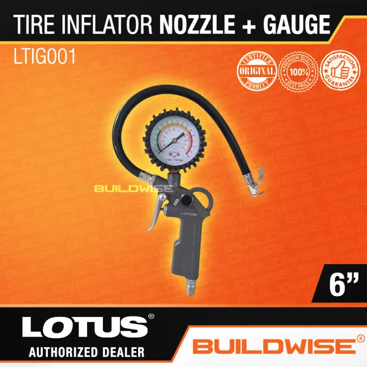 Lotus Tire Inflator Nozzle + Gauge LTIG001 Tire Air Inflator Inflating Tool Pressure Gauge Tire ...