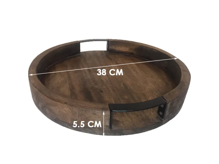 Modern Round Tray, 38cm Diameter, Dark Walnut, Decorative Accent Tray ...