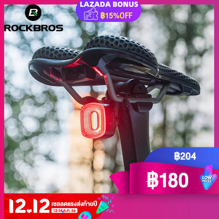 【มาถึงใน 3 วัน】ROCKBROS สมาร์ทเบรคไฟท้ายจักรยานกันน้ำแบบชาร์จไฟด้านหลังจักรยาน Auto Sensing ไฟ ...