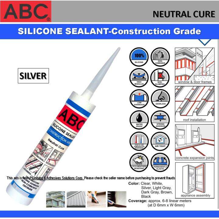 ABC Silicone Sealant SILVER 300ml Construction Grade Sealant Color ...
