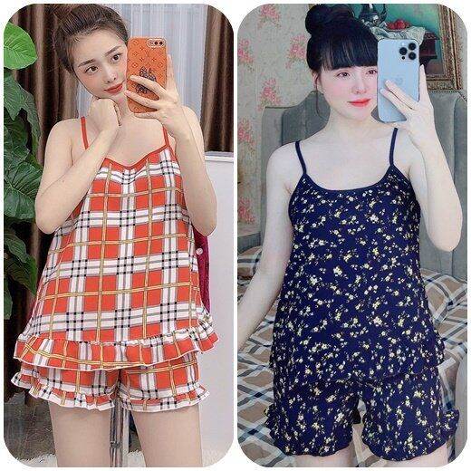 Set Bộ Ngắn 2 dây lụa hàn Xịn Mịn Đẹp Freesize Dưới 57kg Đồ Bộ Đùi 2 dây lụa hàn Mềm Mát | Lazada.vn