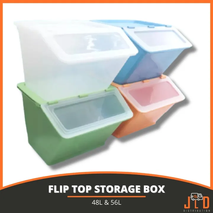 Flip Top Storage Box with Wheels Big Container Large 48L 56L Fliptop ...