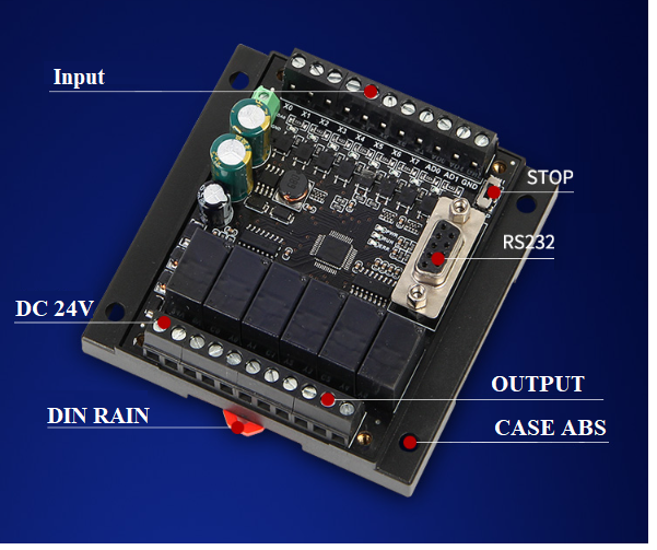 Module PLC tương thích Mitsubishi FX2N kèm đế nhựa gắn DIN có 2 AD ...