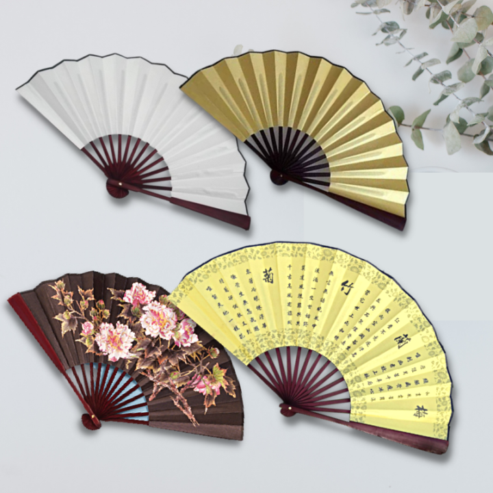 Elegant Oriental Lacquered Wooden Handheld Big Large Folding Fan ...