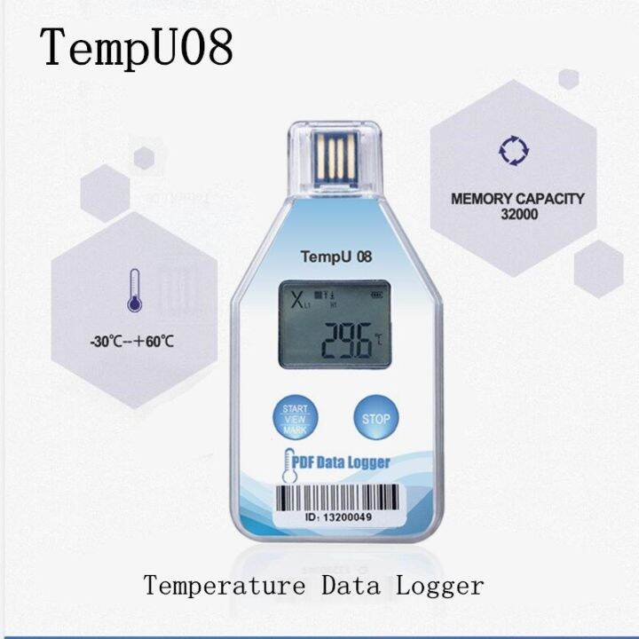 TempU08 Temperature Data Logger 32000 Capacity PDF Report Disposable Single Use IP67 Temperature ...