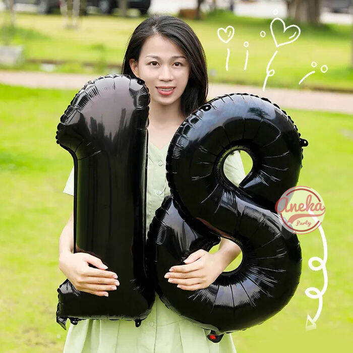 Balon Angka Jumbo HITAM 80 Cm / Balon Foil Angka Besar / balon nomor ...