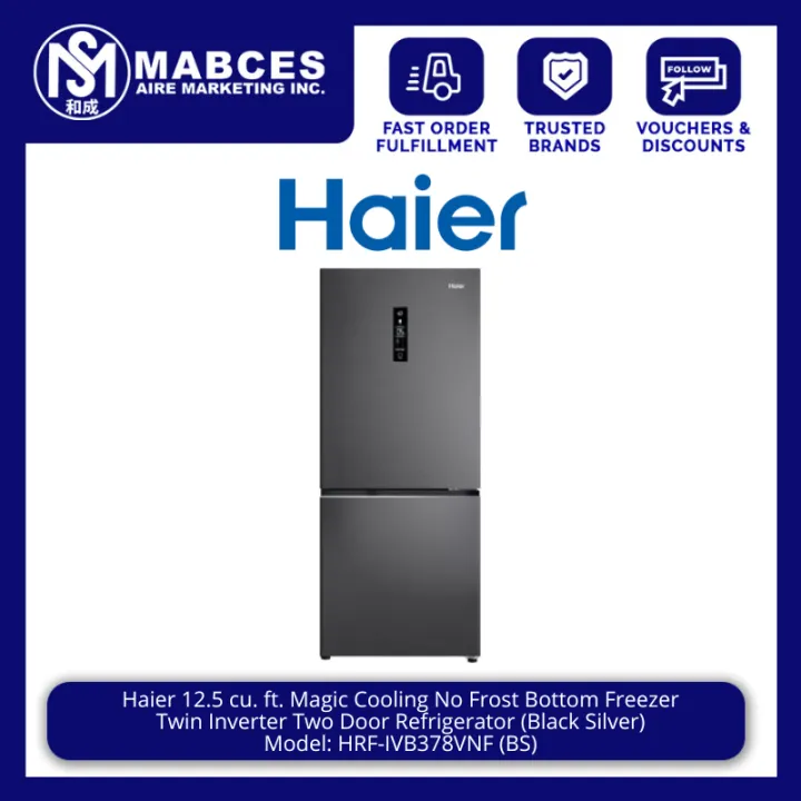 Haier 12.5 cu. ft. Magic Cooling No Frost Bottom Freezer Twin Inverter Two Door Refrigerator ...
