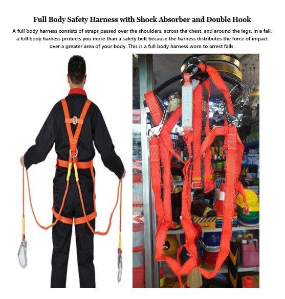 Full Body Safety Harness with Shock Absorber and Double Hook High ...