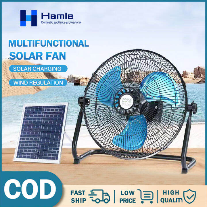 Solar Fan With Panel Rechargeable Electric Fan Dual Power Cooling Solar ...