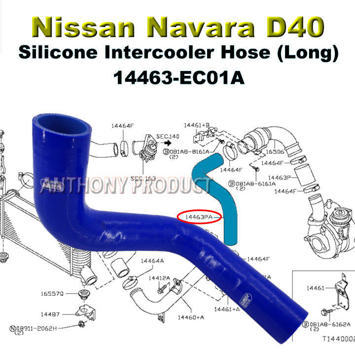 Nissan Navara Intercooler Hose (Long) 14463-EC01A Blue Silicone Hose (1 ...