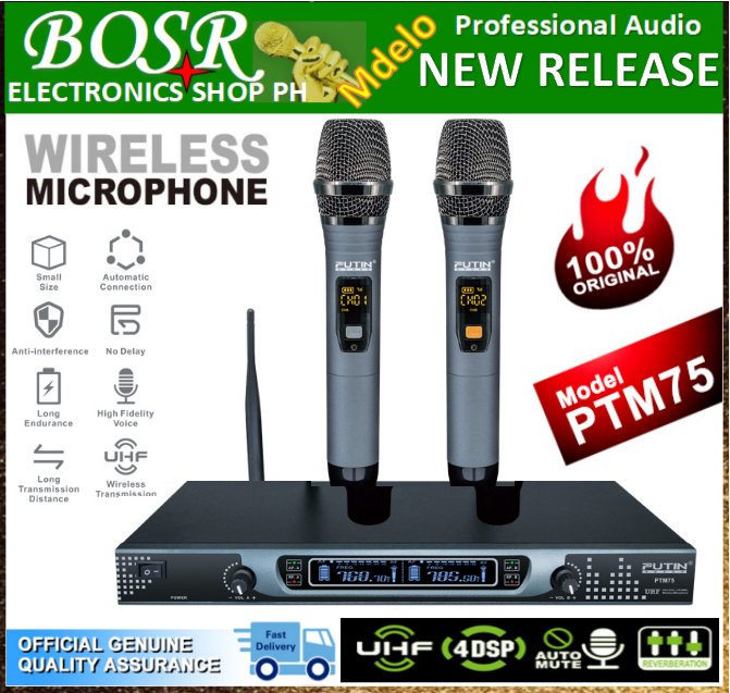 PUTIN SOUND PTM75 Wireless Microphone System 2 Channel UHF Cordless ...